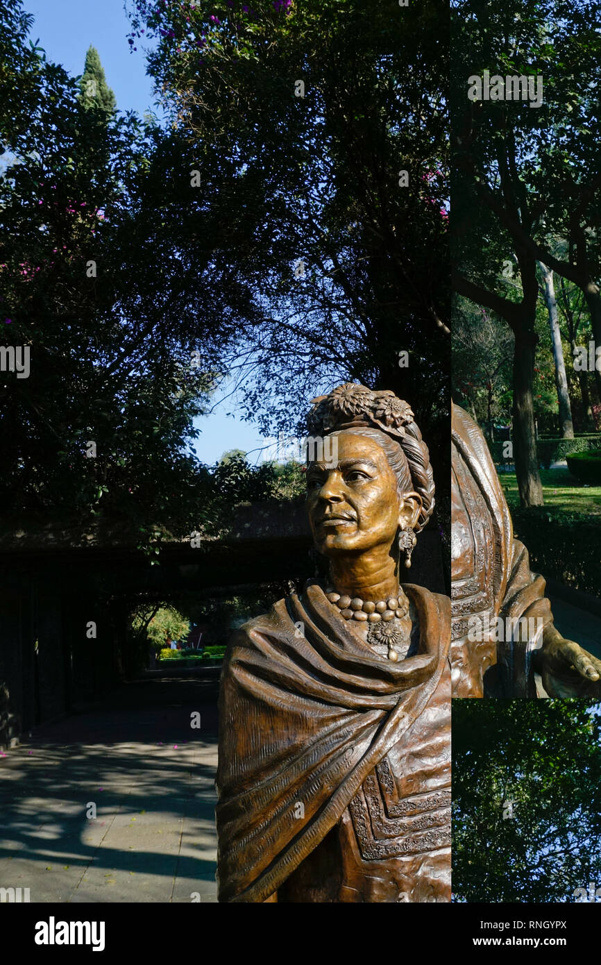 Bronze statue of Frida Kahlo in Parque Frida Kahlo in the Coyoacon ...
