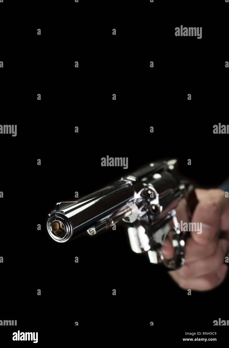 Stainless Gun or Shooter in Hand Book Cover Style. Fake Stainless Gun ...