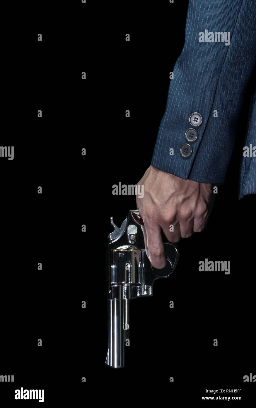 Man Hold Stainless Gun or Shooter in Left Hand in Book Cover Style ...