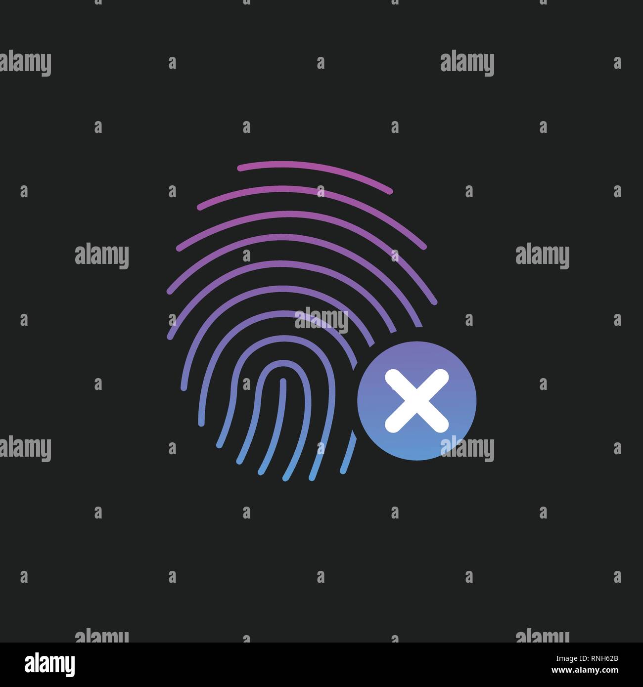 fingerprint icon with cross sign. concept of unlocking the phone with ...