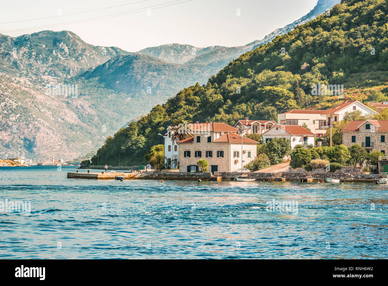View of the Kamenari - Lepetani ferry service in the Bay of Kotor ...