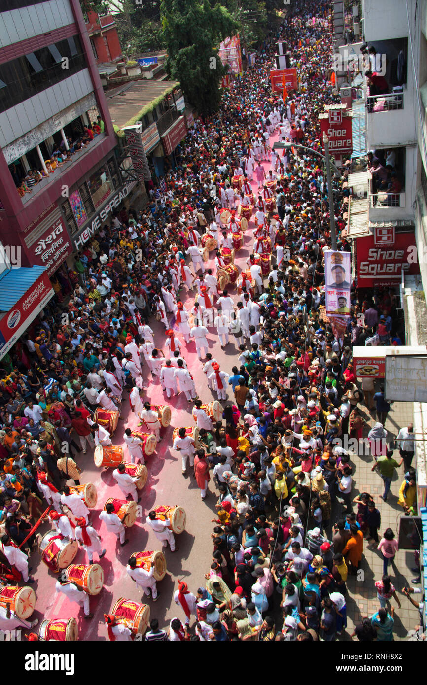 PUNE, MAHARASHTRA, September 2018, People observe Dhol tasha pathak ...