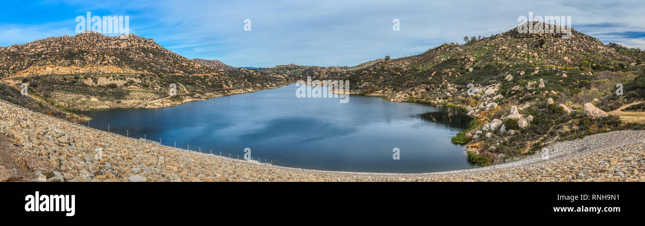 Beautiful Lake Ramona surrounded by mountains in an elevated location ...