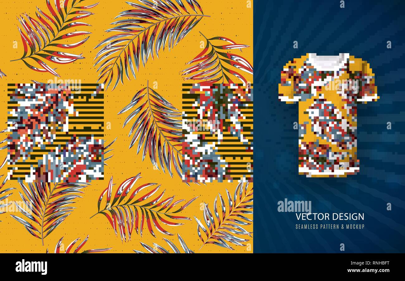 Tropical aloha pattern. Vector Hawaiian exotic leaf pattern on shirt ...