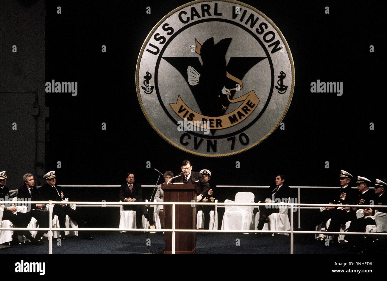 1982 - Sen. John Tower, R-Texas, speaks during the commissioning ...