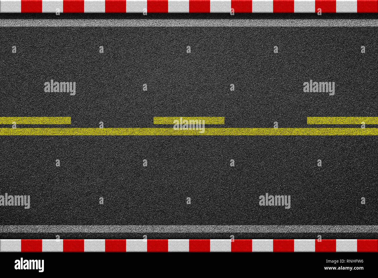 White line marking sign on black asphalt road. Red and white line on ...