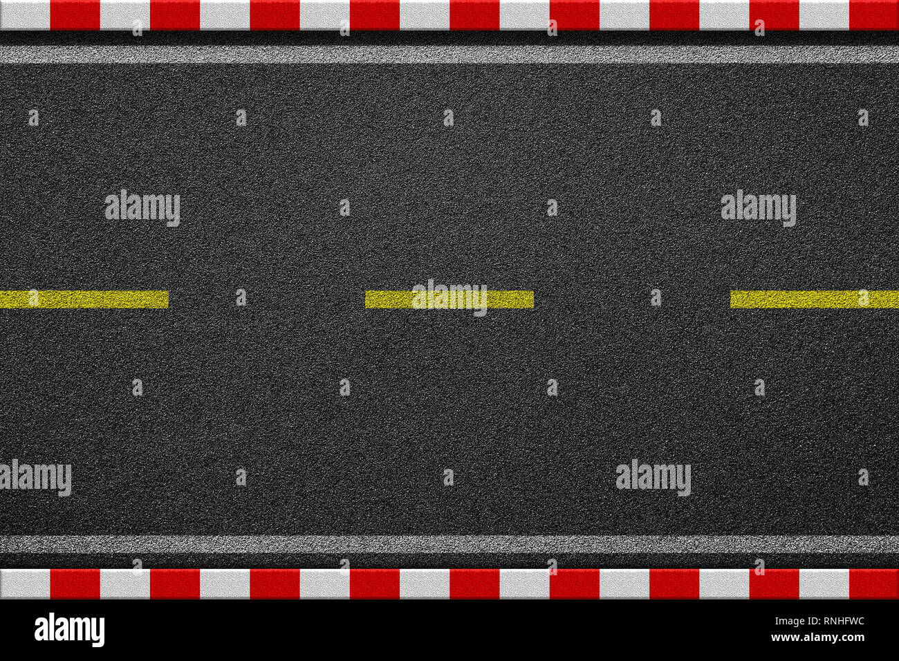 White line marking sign on black asphalt road. Red and white line on ...