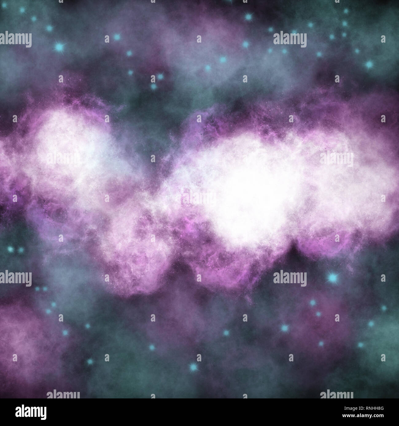 Space Illustration, Cloudy explosion in a night sky with blue stars ...