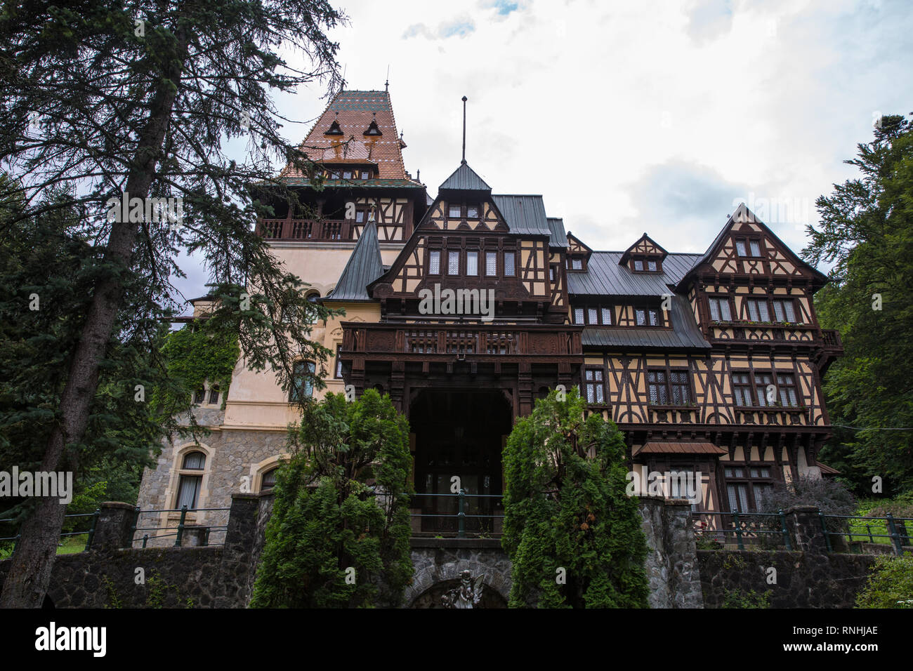 Exterior of the Pelișor Castle in Sinaia, Romania, part of the same ...