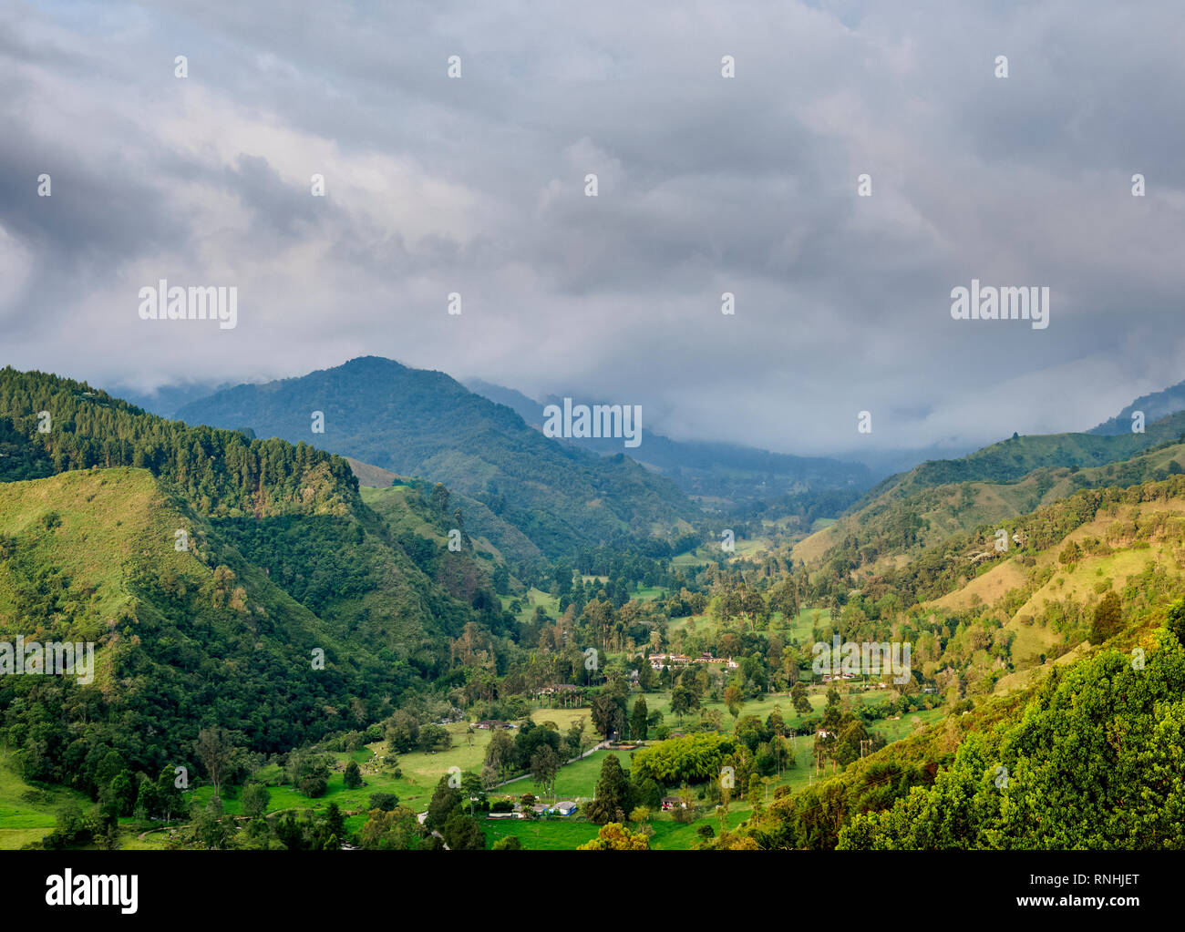 Landscape of Quindio River Valley at sunset, Salento, Quindio ...