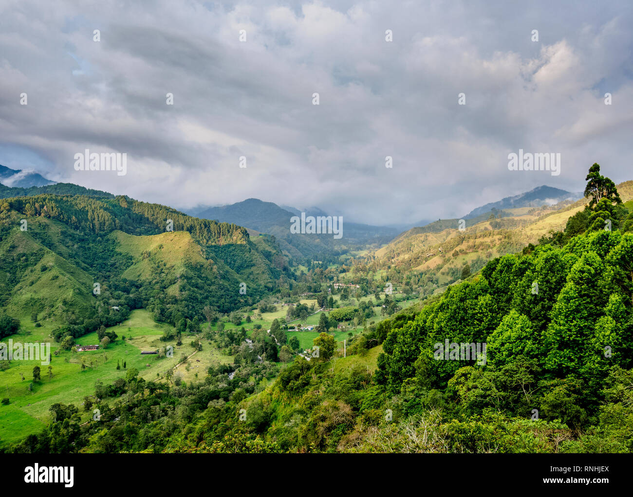 Landscape of Quindio River Valley at sunset, Salento, Quindio ...
