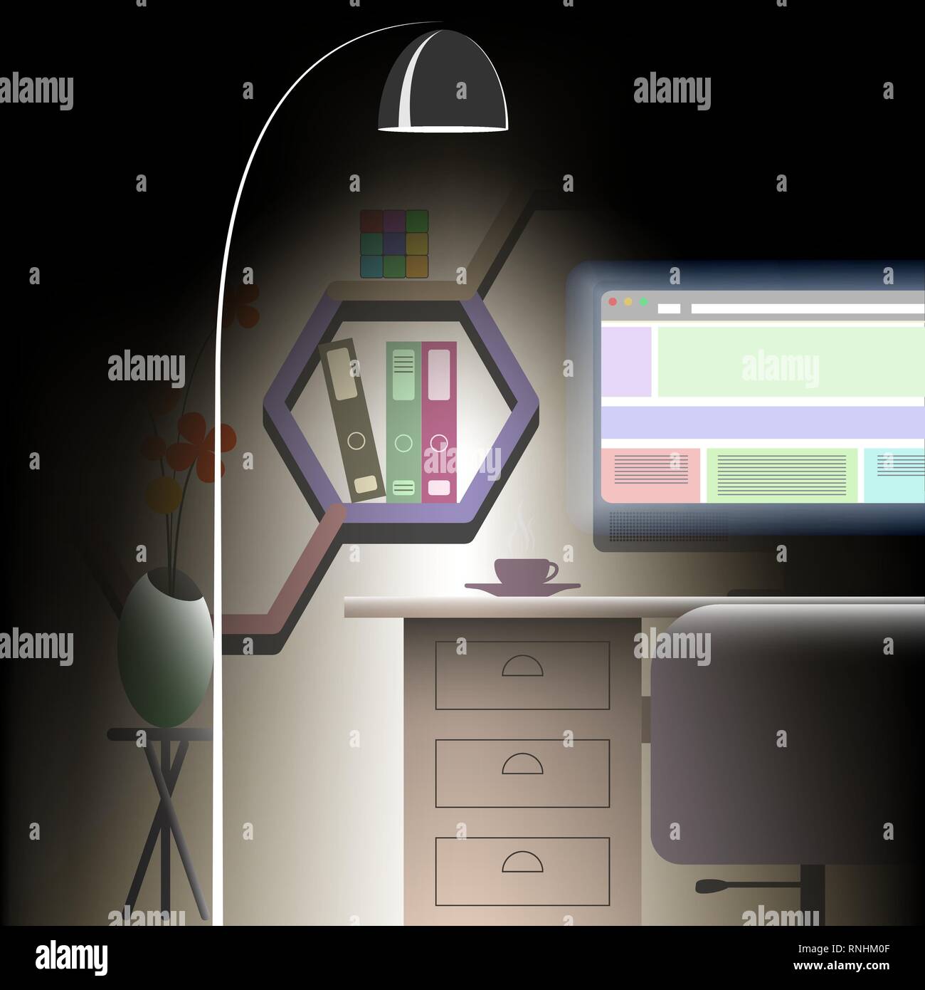 Home office desk night Stock Vector Images - Alamy