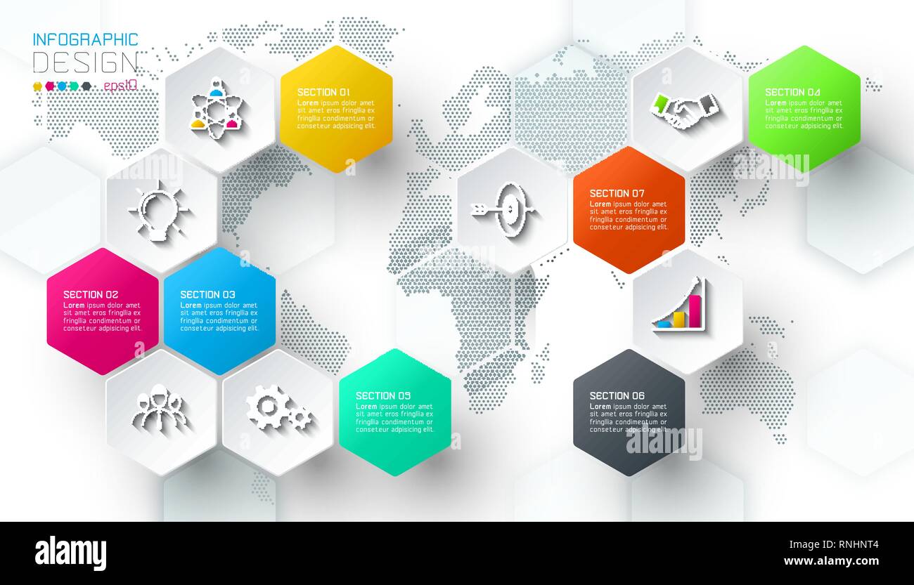 Business hexagon net labels shape infographic bar Stock Vector Image ...