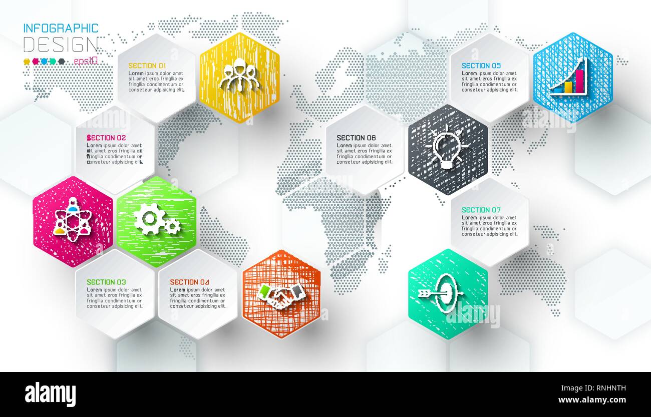 Business hexagon net labels shape infographic bar Stock Vector Image ...