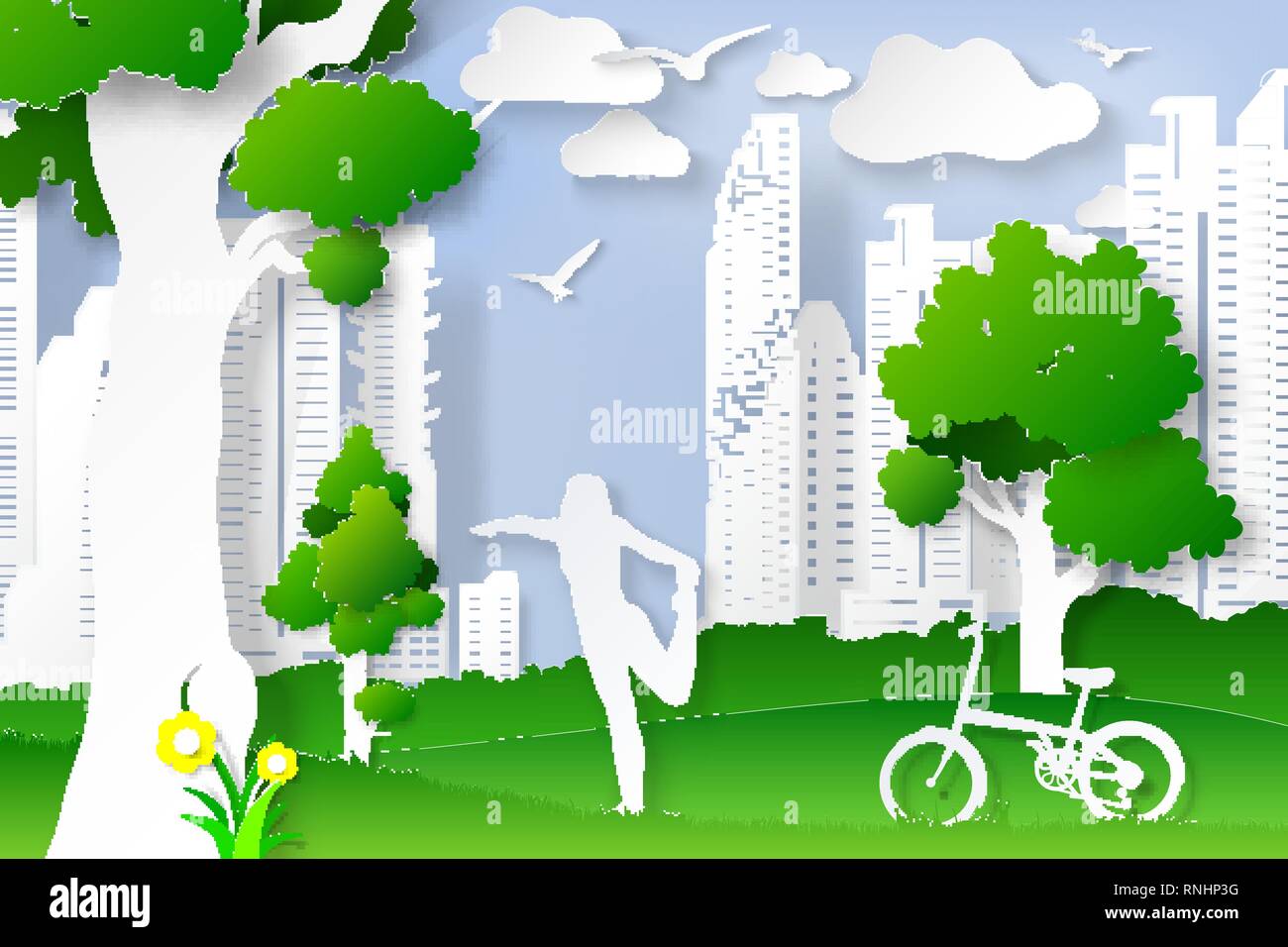 World environment day with lady Yoga posture art digital craft style ...