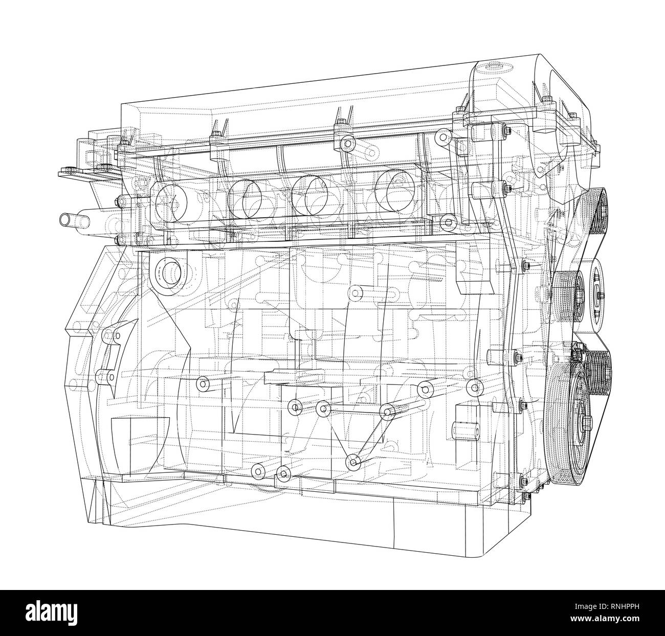 Engine sketch. Vector rendering of 3d Stock Vector Image & Art - Alamy