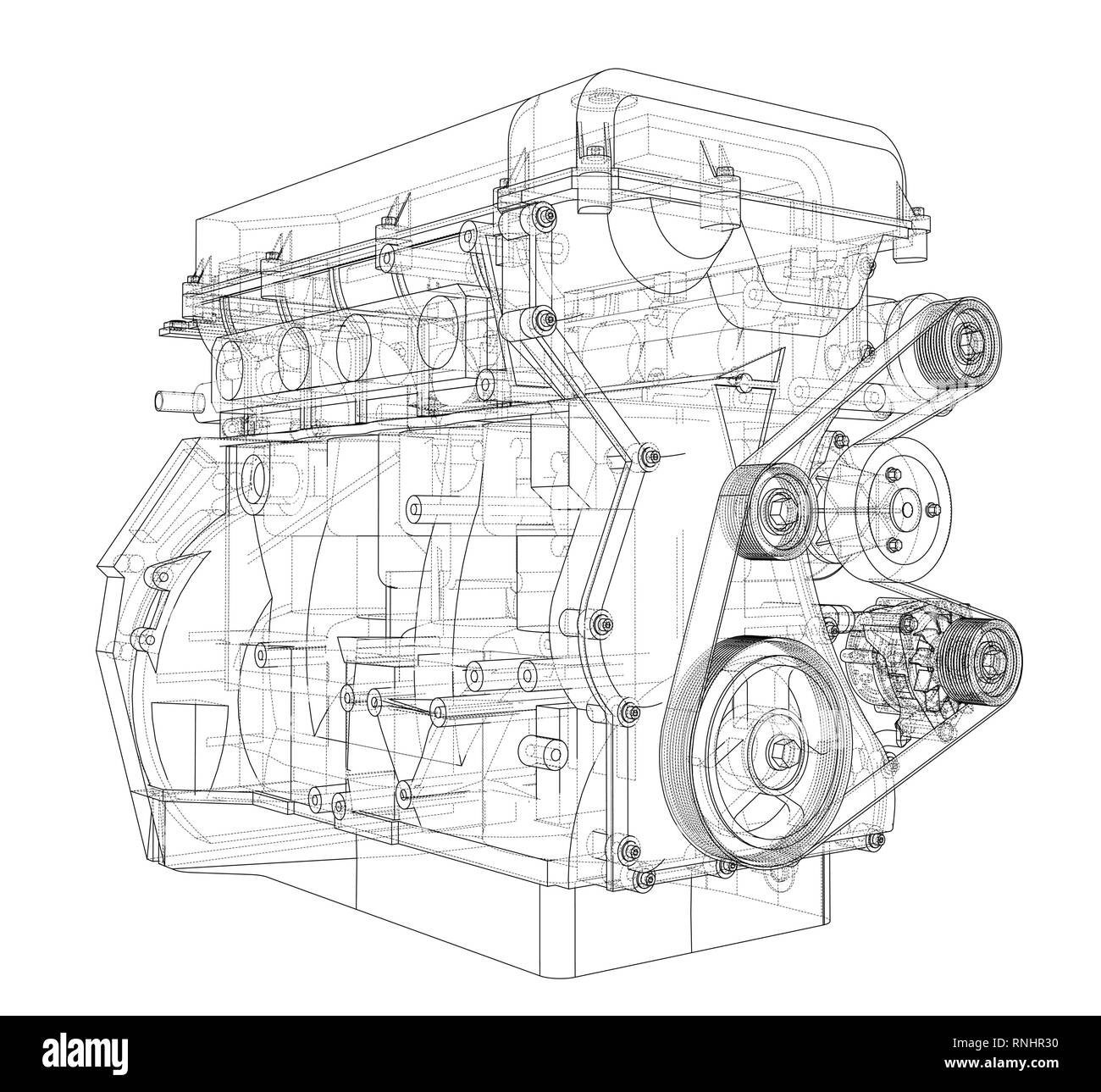Engine sketch. Vector rendering of 3d Stock Vector Image & Art - Alamy