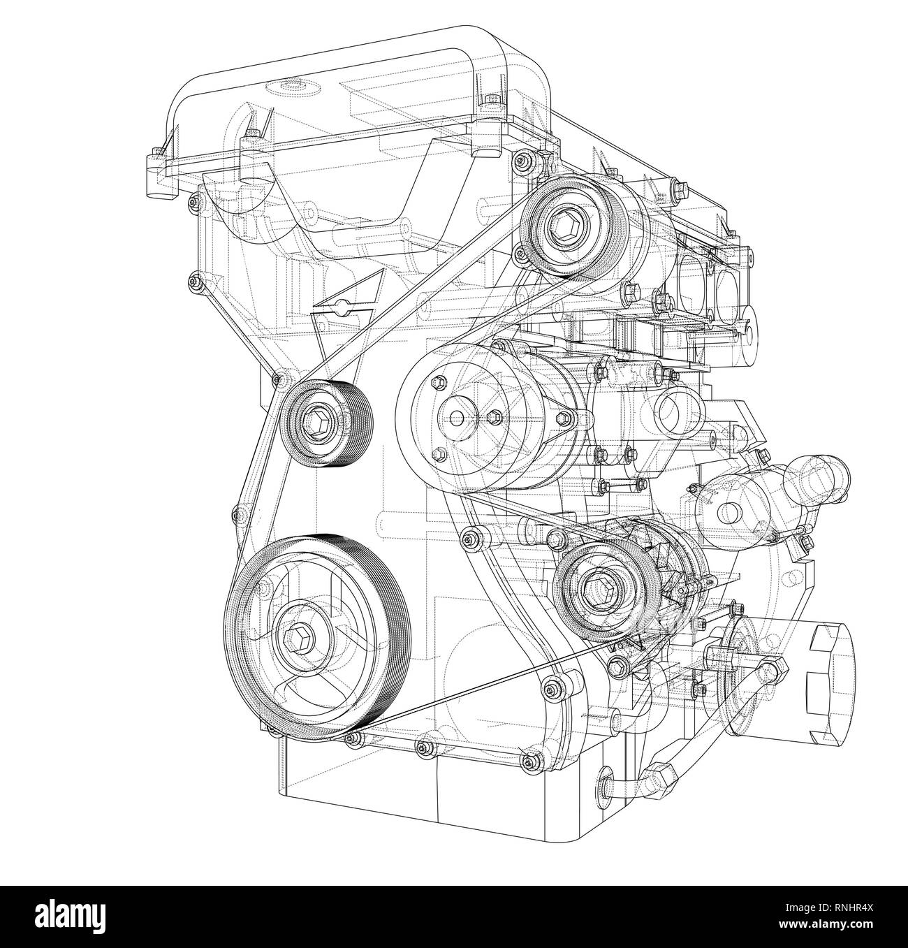 Engine sketch. Vector rendering of 3d Stock Vector Image & Art - Alamy