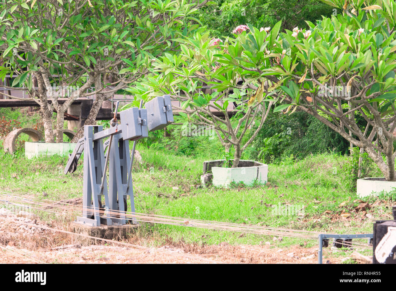 Hand-operated railroad switch with lever and signal the traffic railway ...