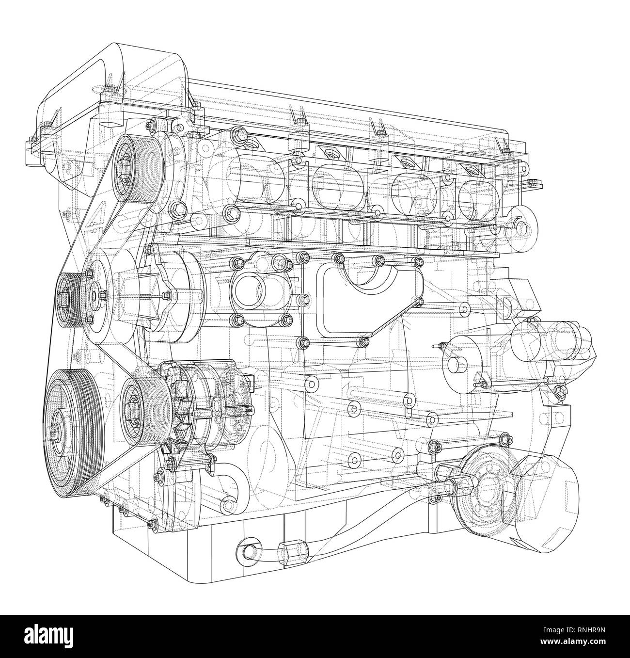 Engine sketch. Vector rendering of 3d Stock Vector Image & Art - Alamy