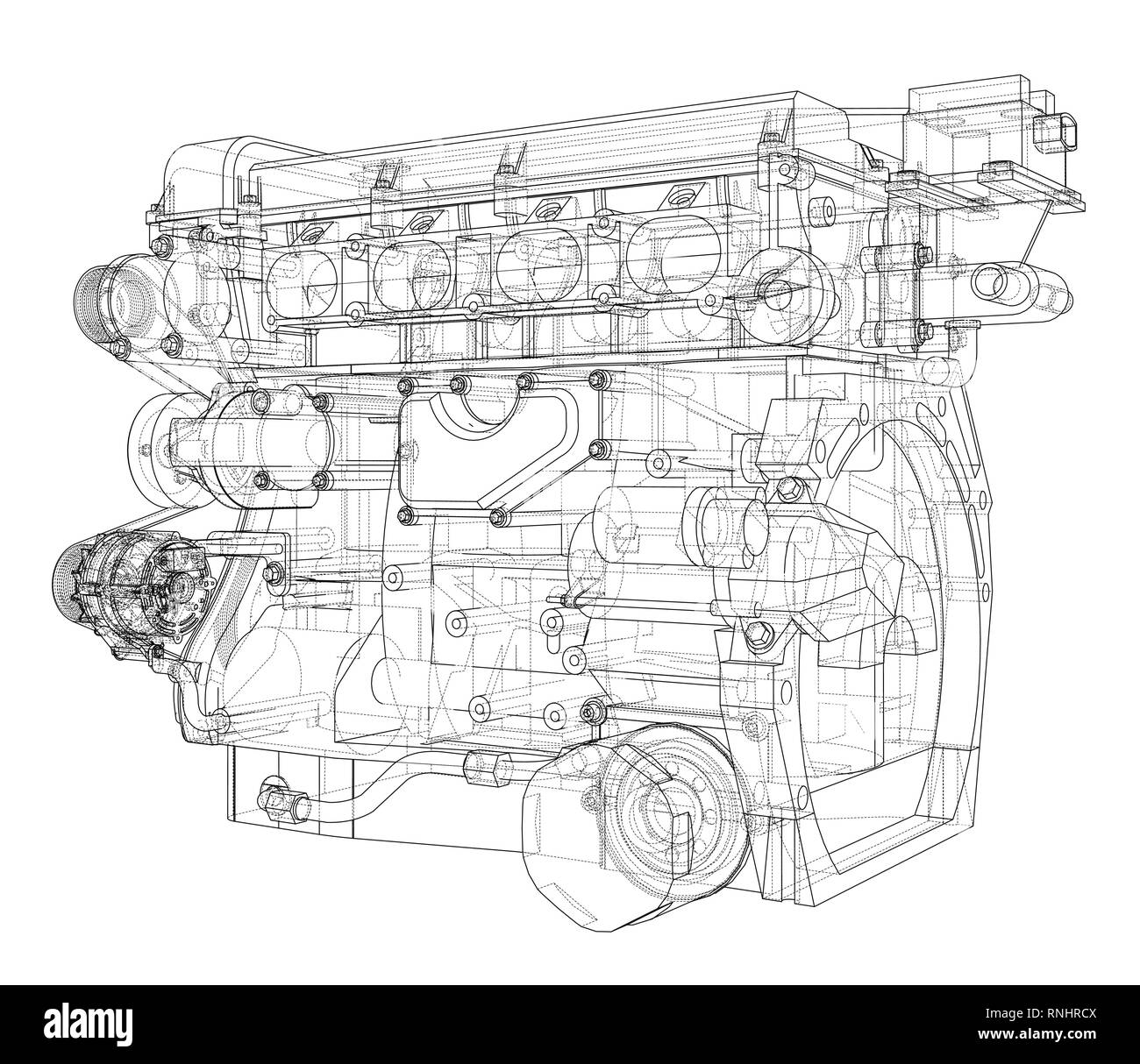 Engine sketch. Vector rendering of 3d Stock Vector Image & Art - Alamy