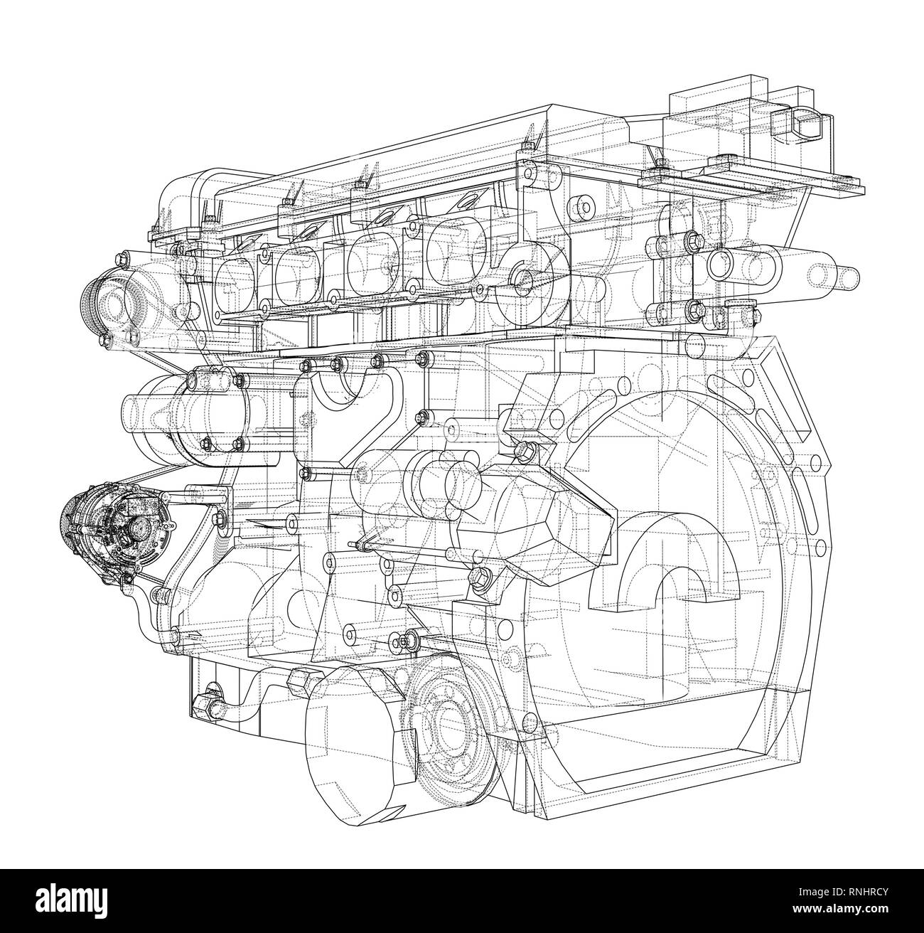 Engine sketch. Vector rendering of 3d Stock Vector Image & Art - Alamy