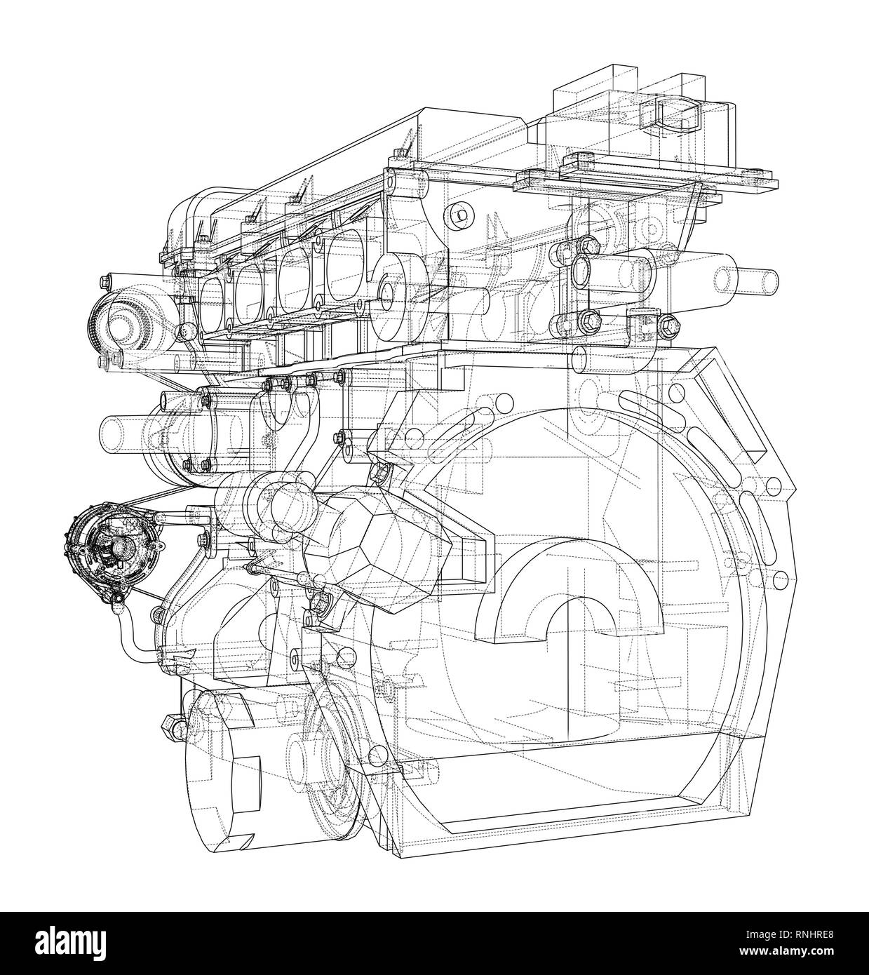 Engine sketch. Vector rendering of 3d Stock Vector Image & Art - Alamy