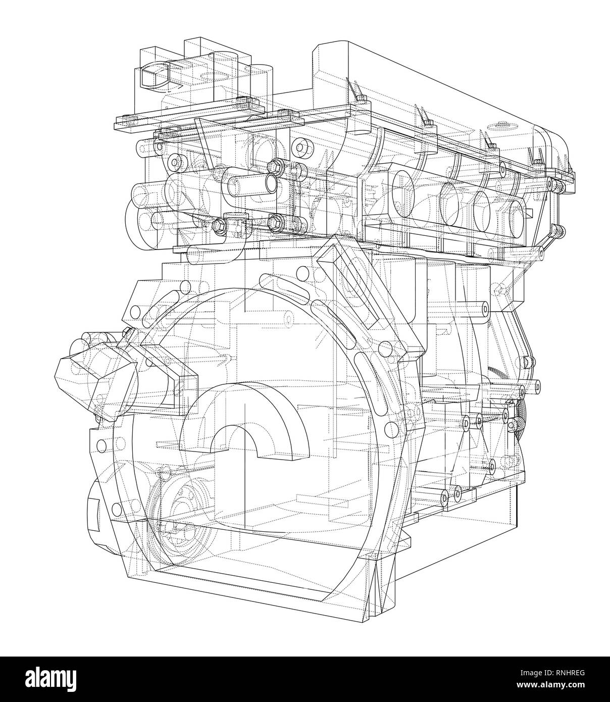 Engine sketch. Vector rendering of 3d Stock Vector Image & Art - Alamy