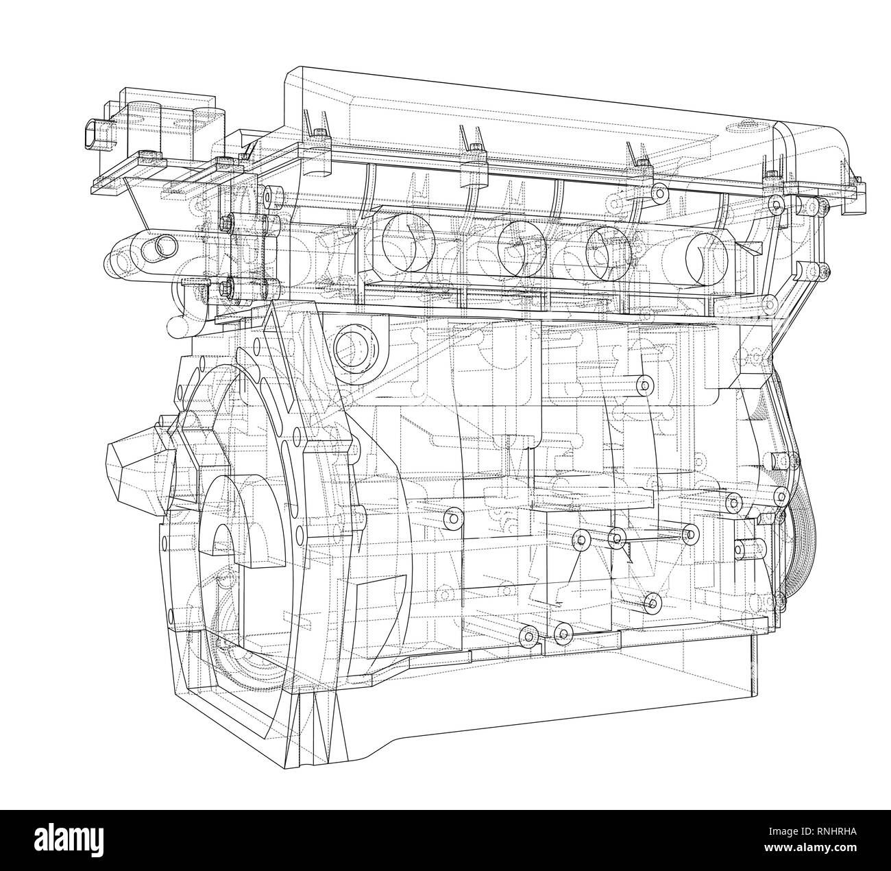 Engine sketch. Vector rendering of 3d Stock Vector Image & Art - Alamy
