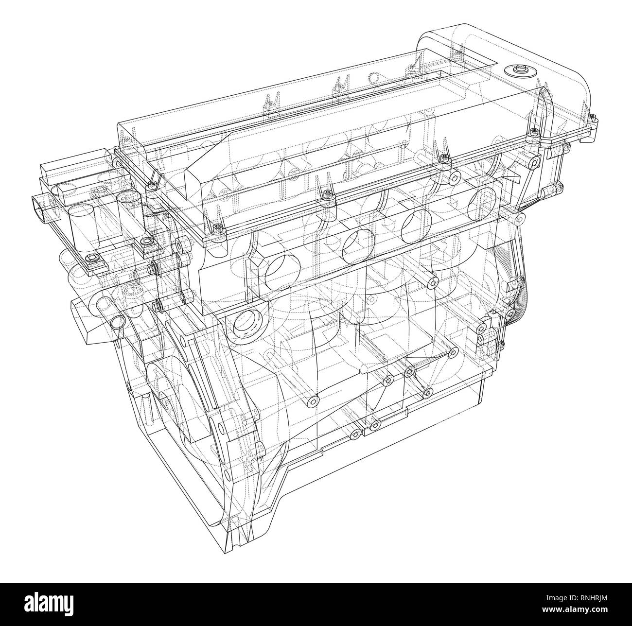 Engine sketch. Vector rendering of 3d Stock Vector Image & Art - Alamy