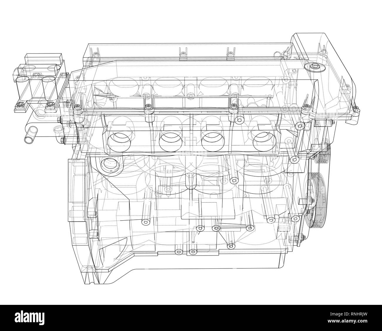 Engine sketch. Vector rendering of 3d Stock Vector Image & Art - Alamy