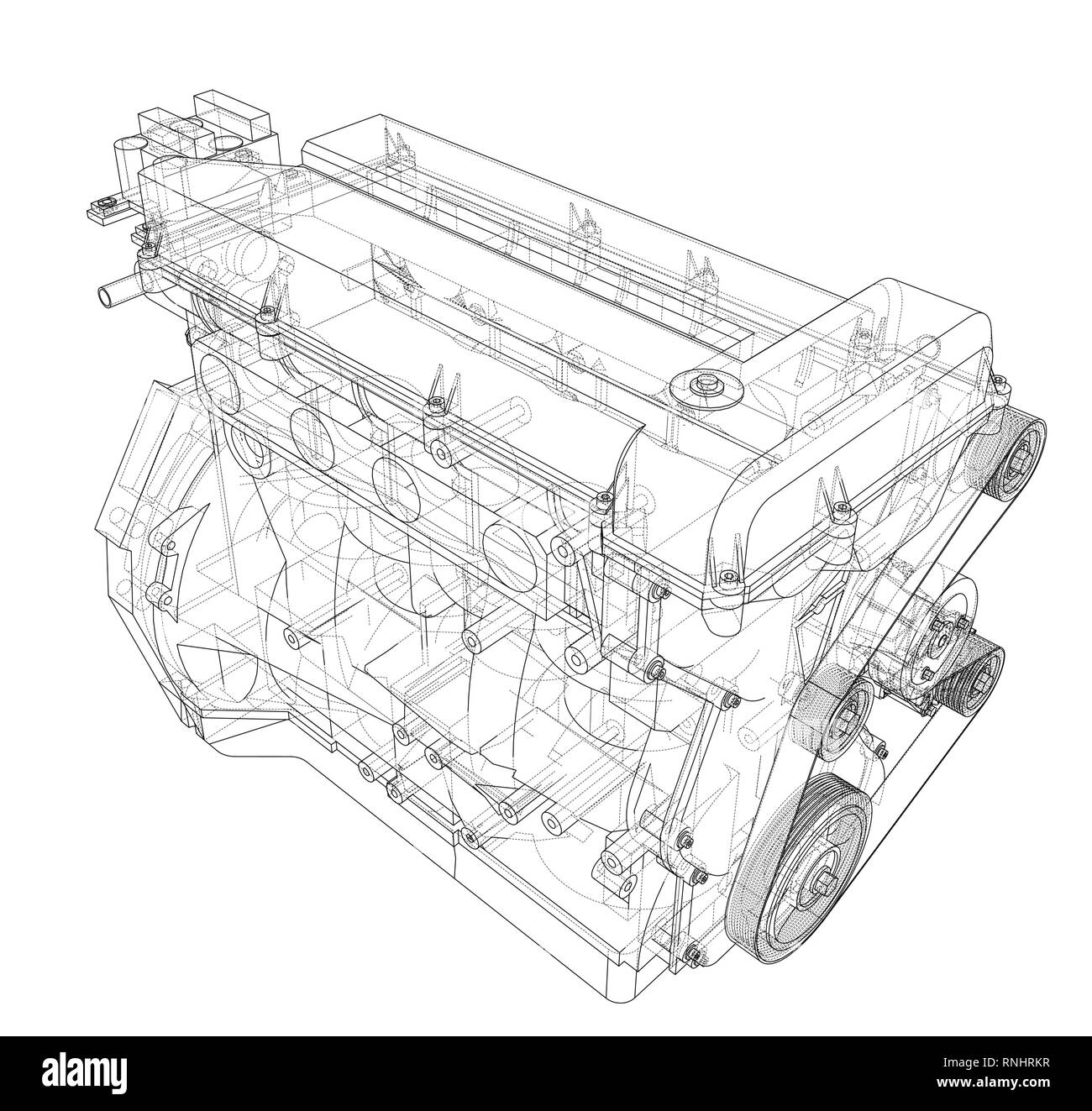 Engine sketch. Vector rendering of 3d Stock Vector Image & Art - Alamy