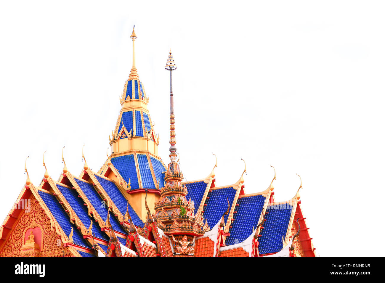 temple roof blue in bangkok, ancient beautiful thailand on white ...