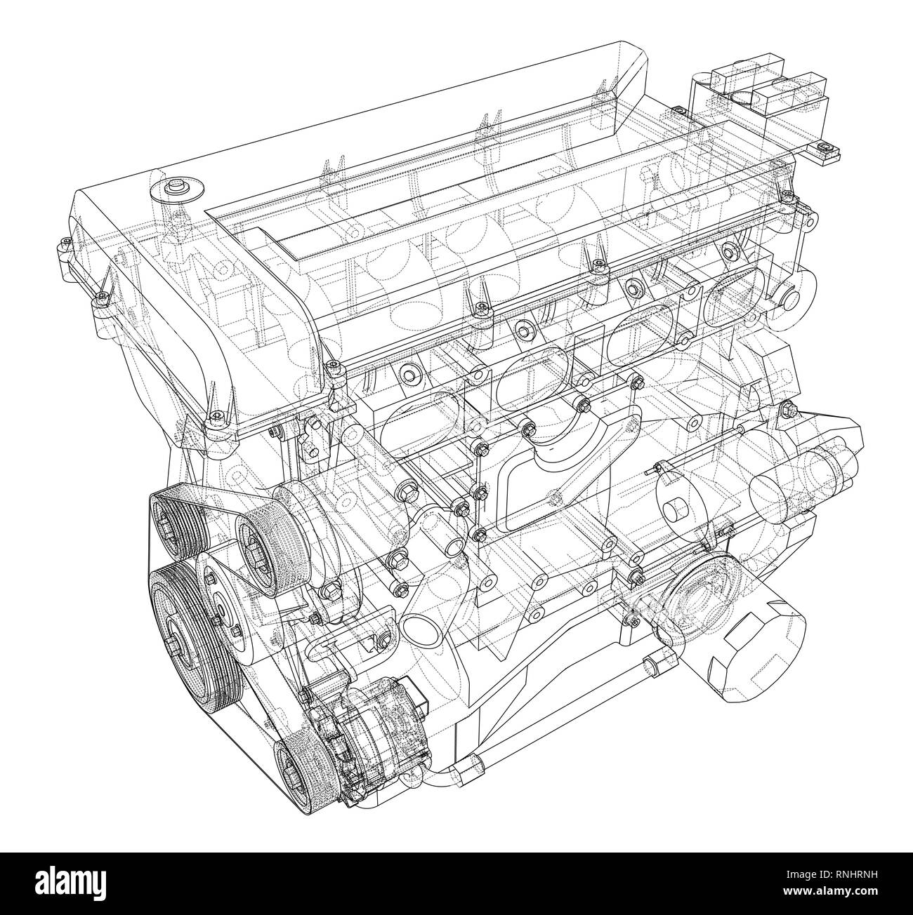 Engine sketch. Vector rendering of 3d Stock Vector Image & Art - Alamy