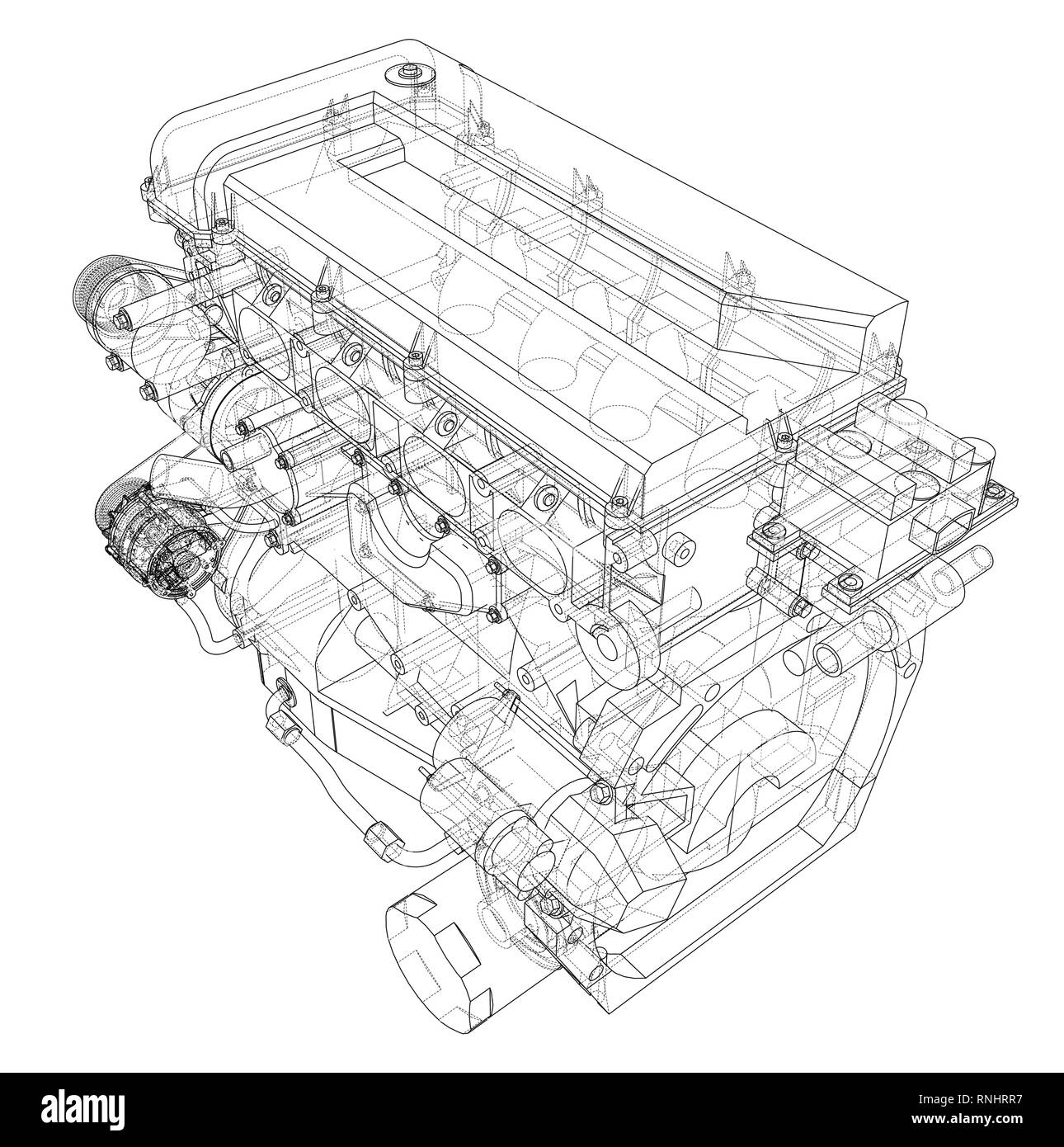 Engine sketch. Vector rendering of 3d Stock Vector Image & Art - Alamy