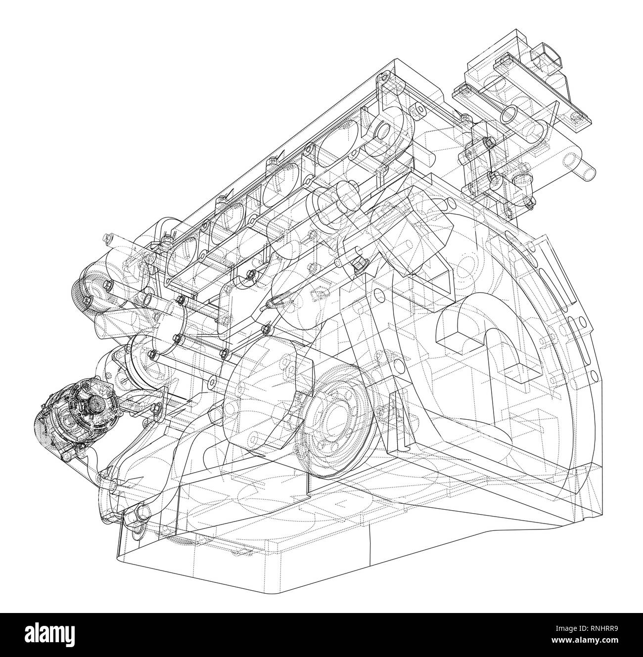 Engine sketch. Vector rendering of 3d Stock Vector Image & Art - Alamy