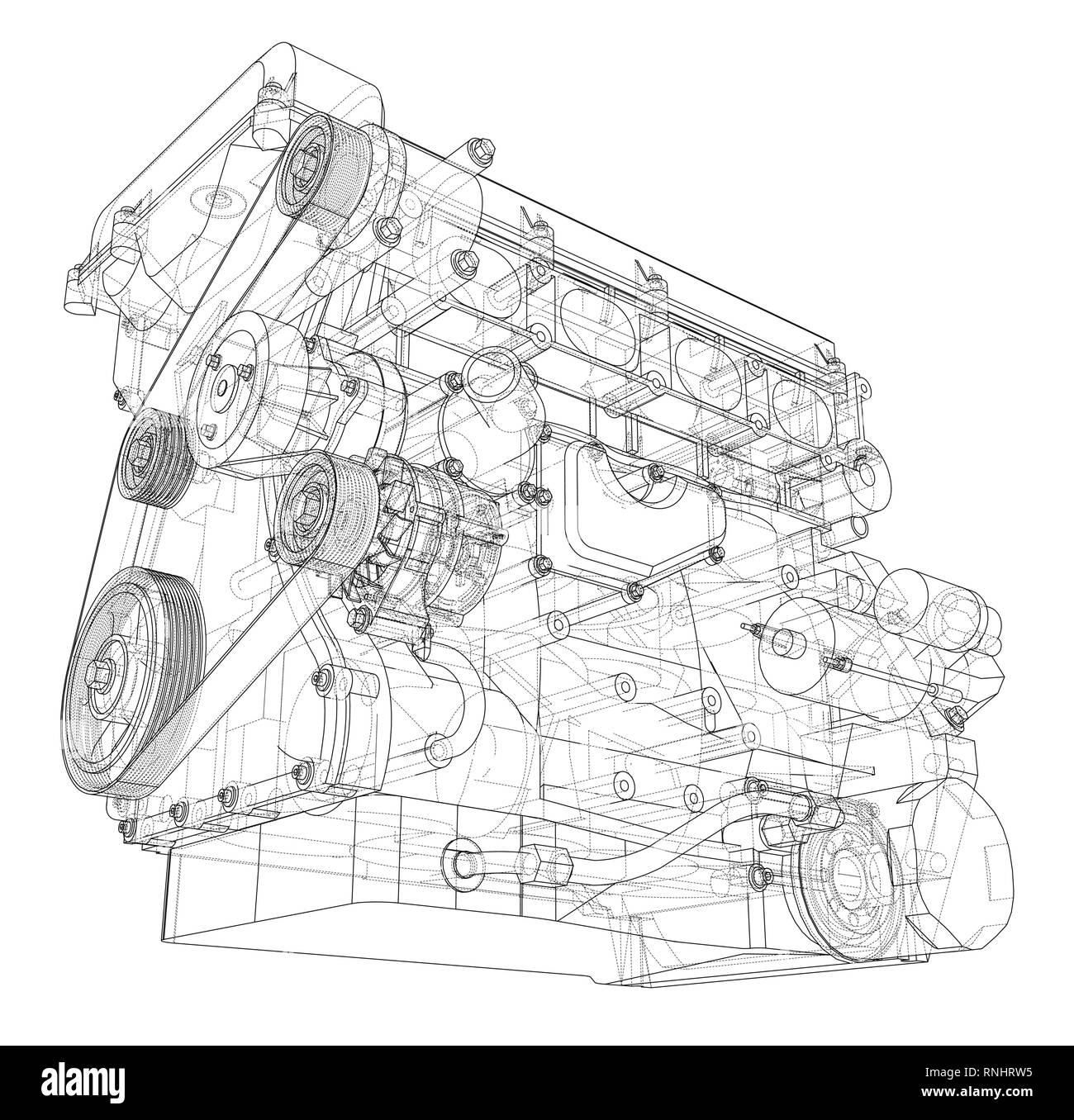 Engine sketch. Vector rendering of 3d Stock Vector Image & Art - Alamy