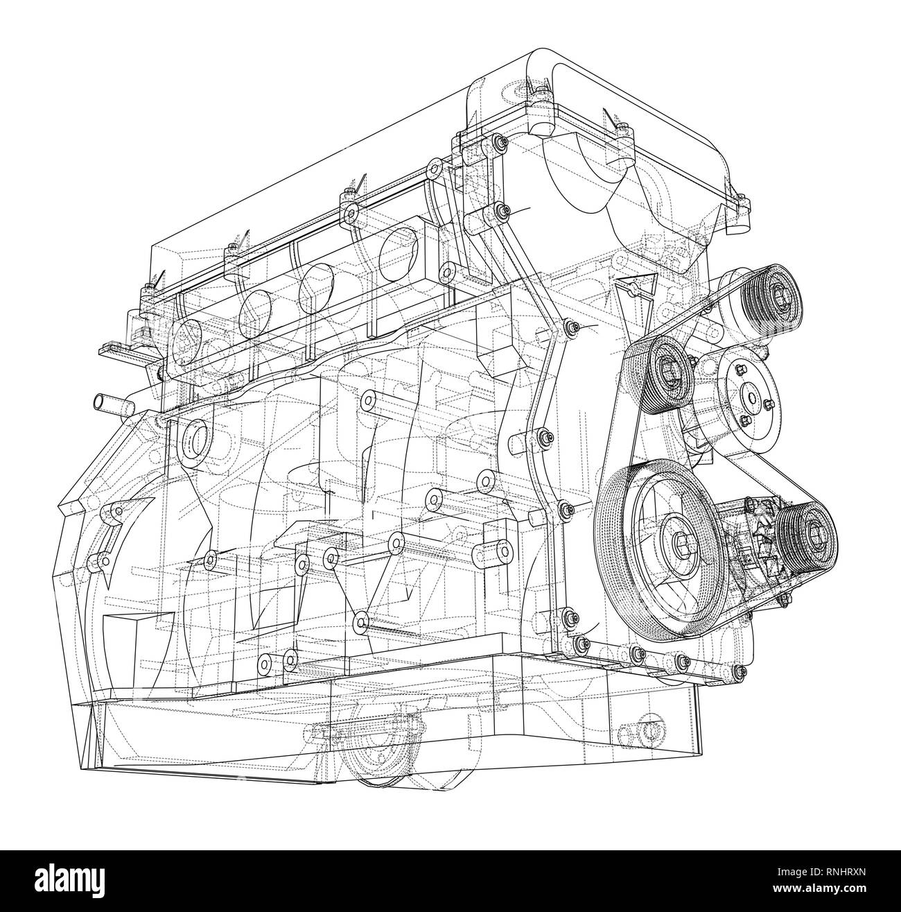 Engine sketch. Vector rendering of 3d Stock Vector Image & Art - Alamy