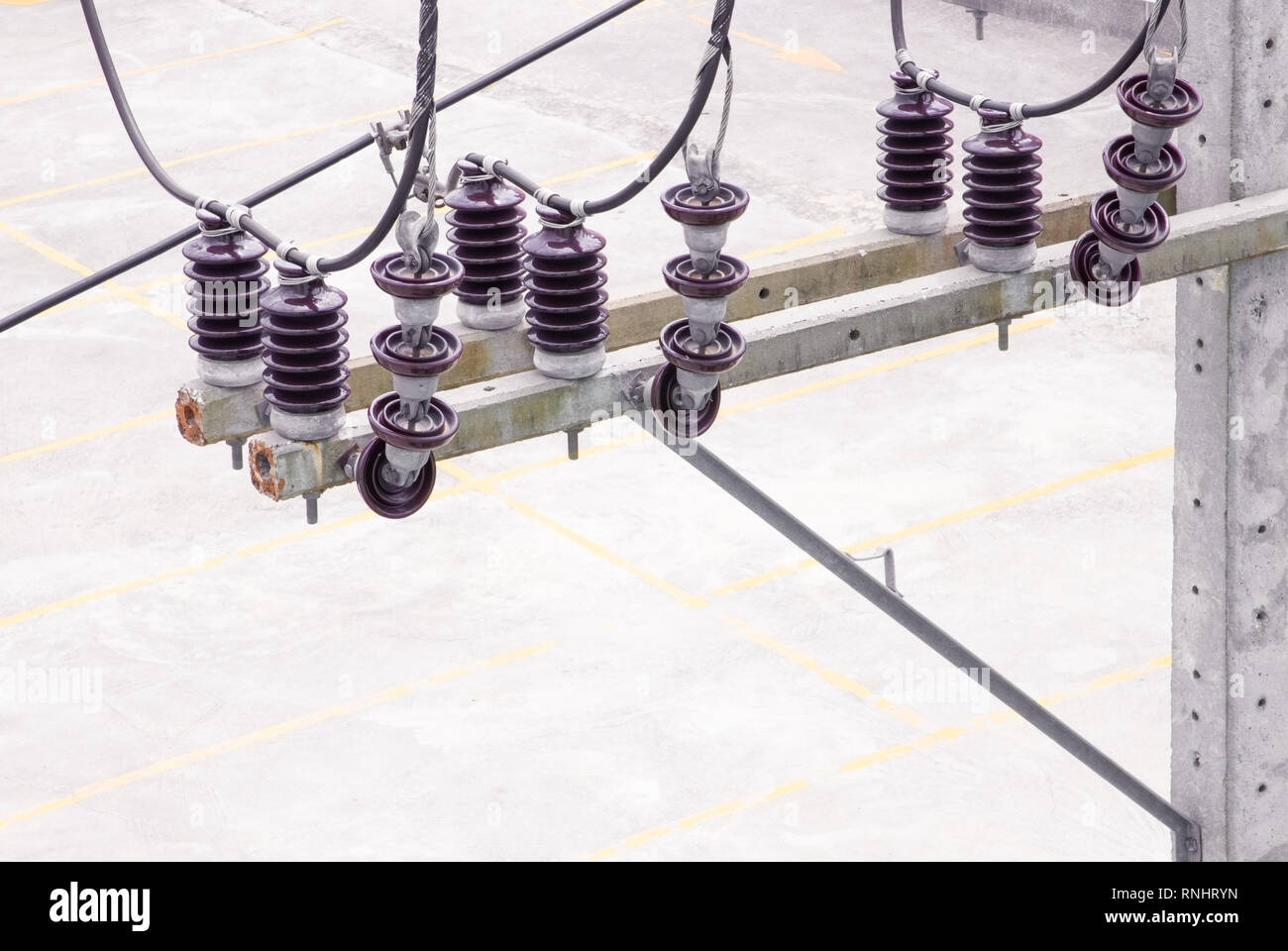 Electricity porcelain insulator on pole with copy space add text ( top ...