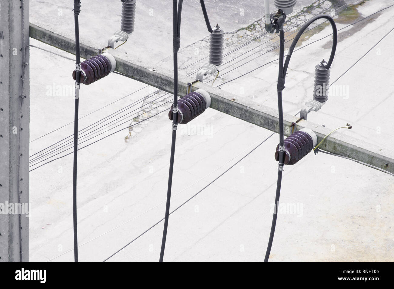 Electricity porcelain insulator on pole with copy space add text ( top ...