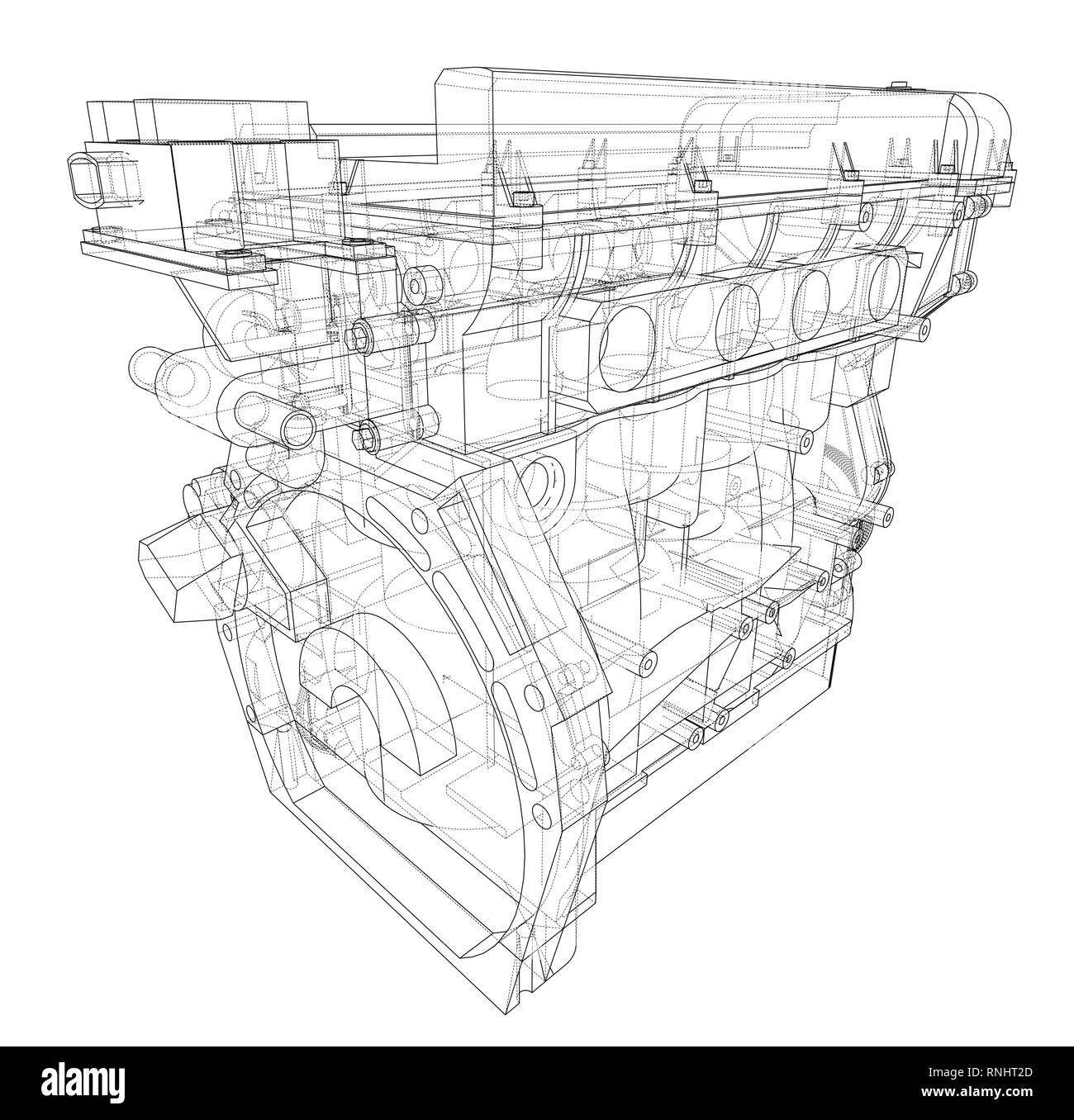 Engine sketch. Vector rendering of 3d Stock Vector Image & Art - Alamy