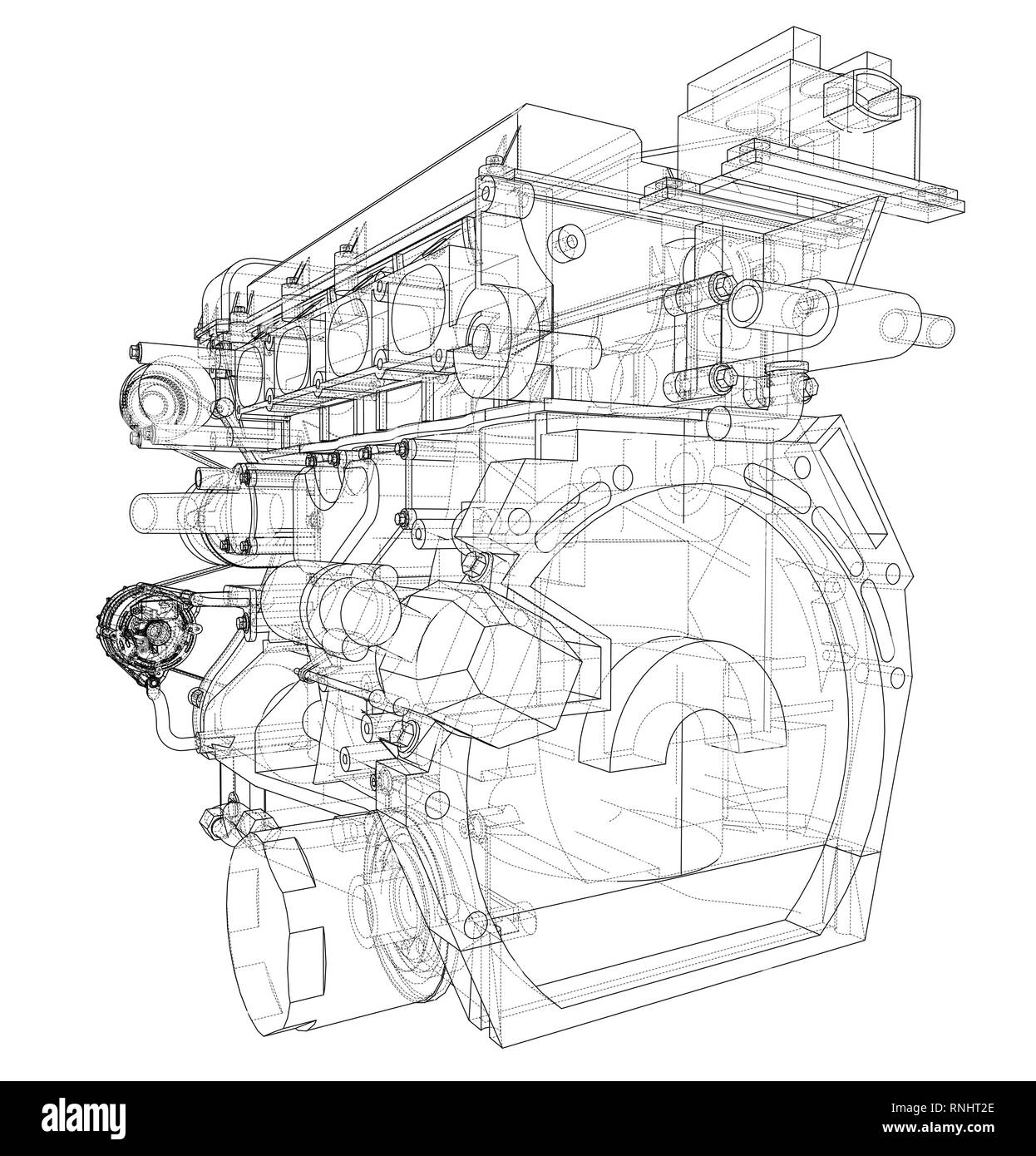 Engine sketch. Vector rendering of 3d Stock Vector Image & Art - Alamy