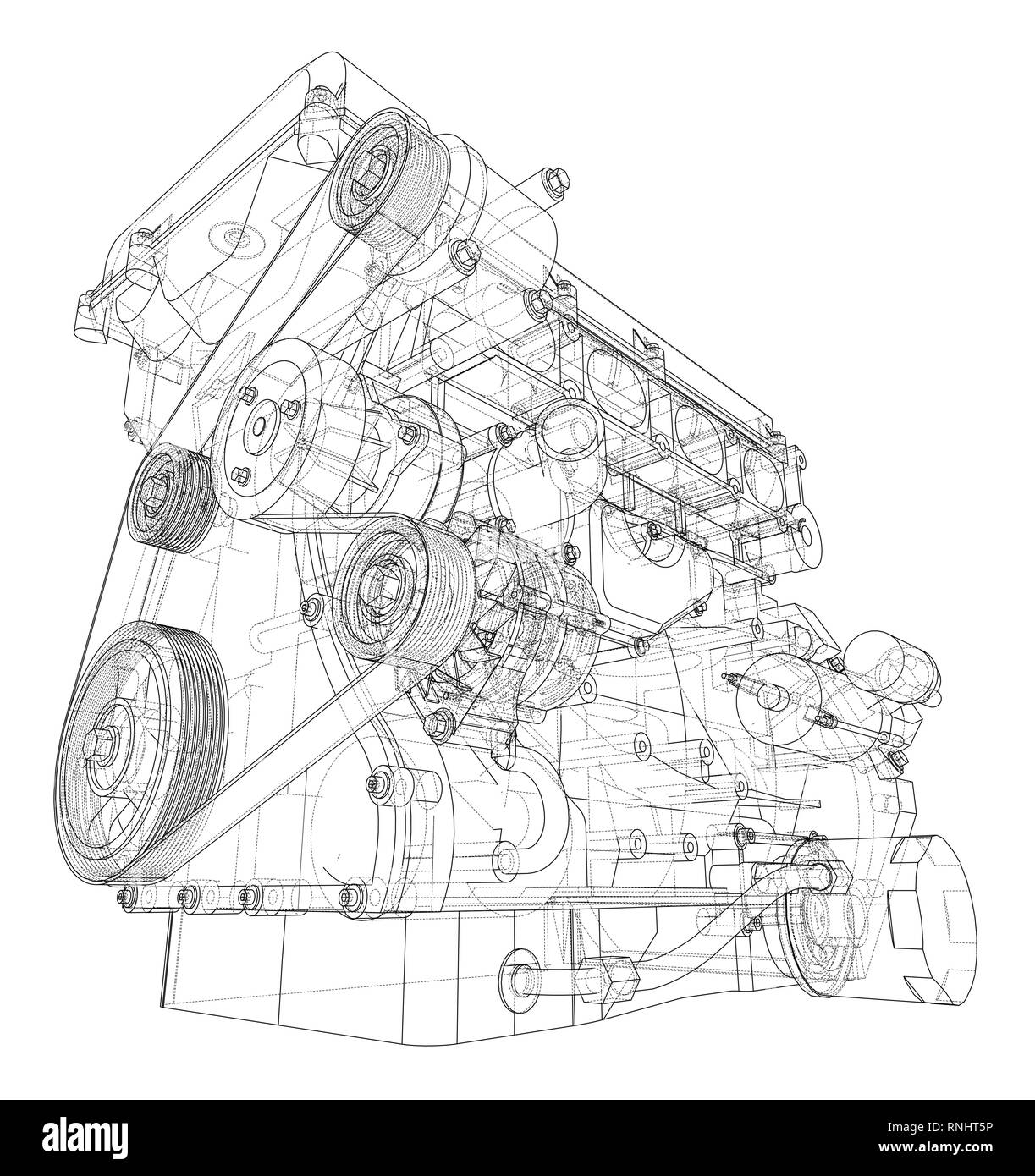 Engine sketch. Vector rendering of 3d Stock Vector Image & Art - Alamy