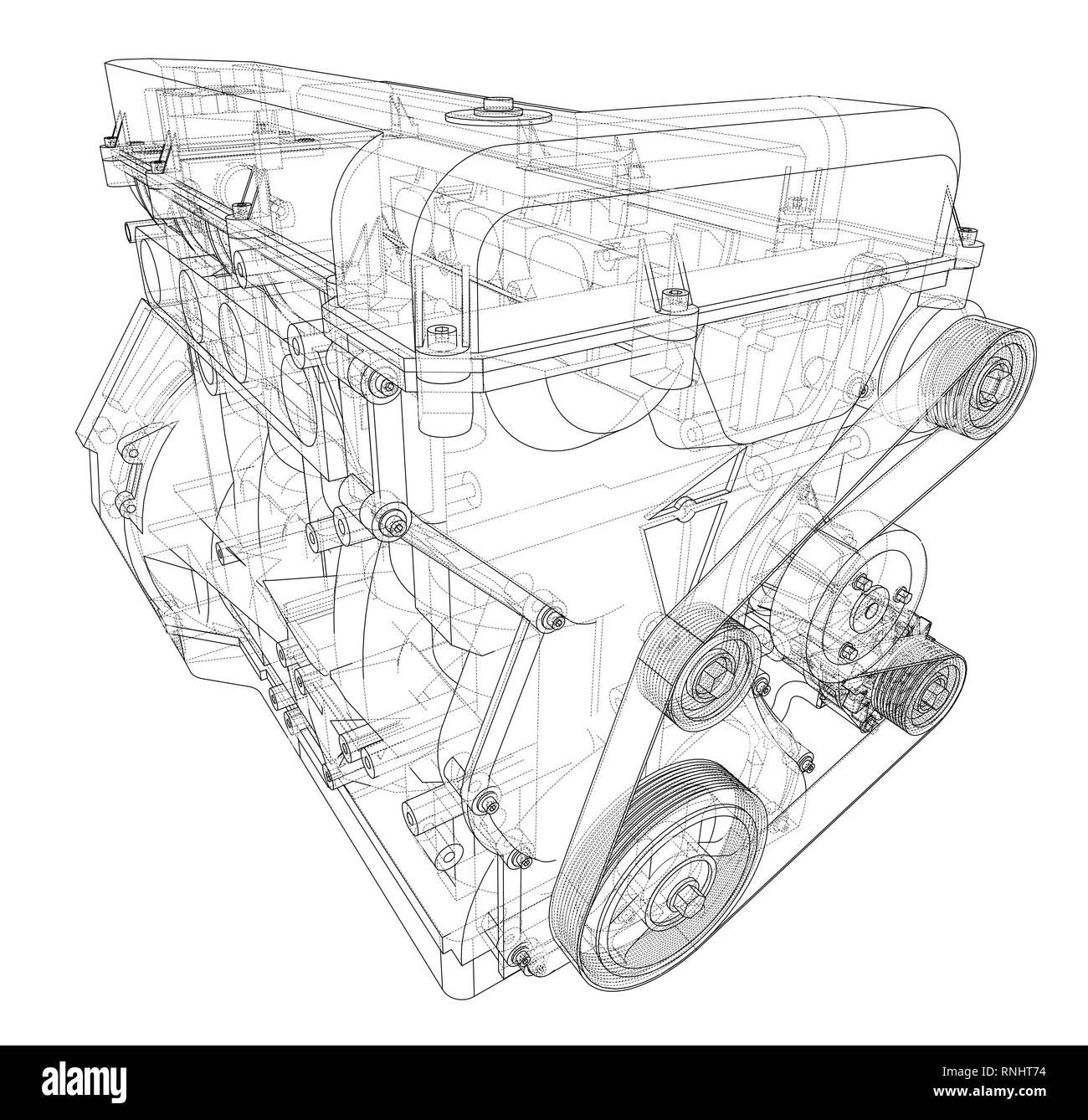 Engine sketch. Vector rendering of 3d Stock Vector Image & Art - Alamy