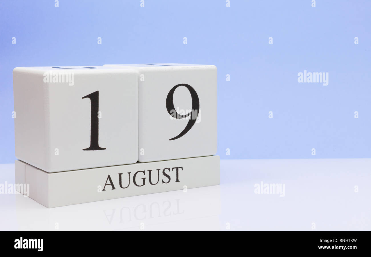 August 19st. Day 19 of month, daily calendar on white table with ...