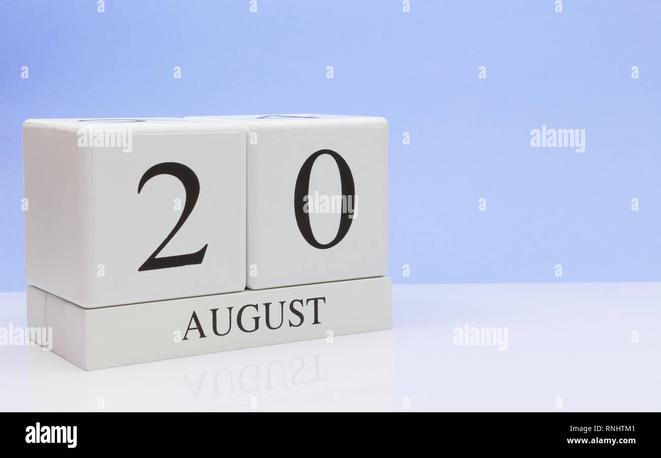 August 20st. Day 20 of month, daily calendar on white table with ...