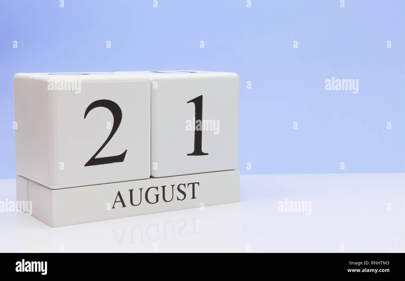 August 21st. Day 21 of month, daily calendar on white table with ...