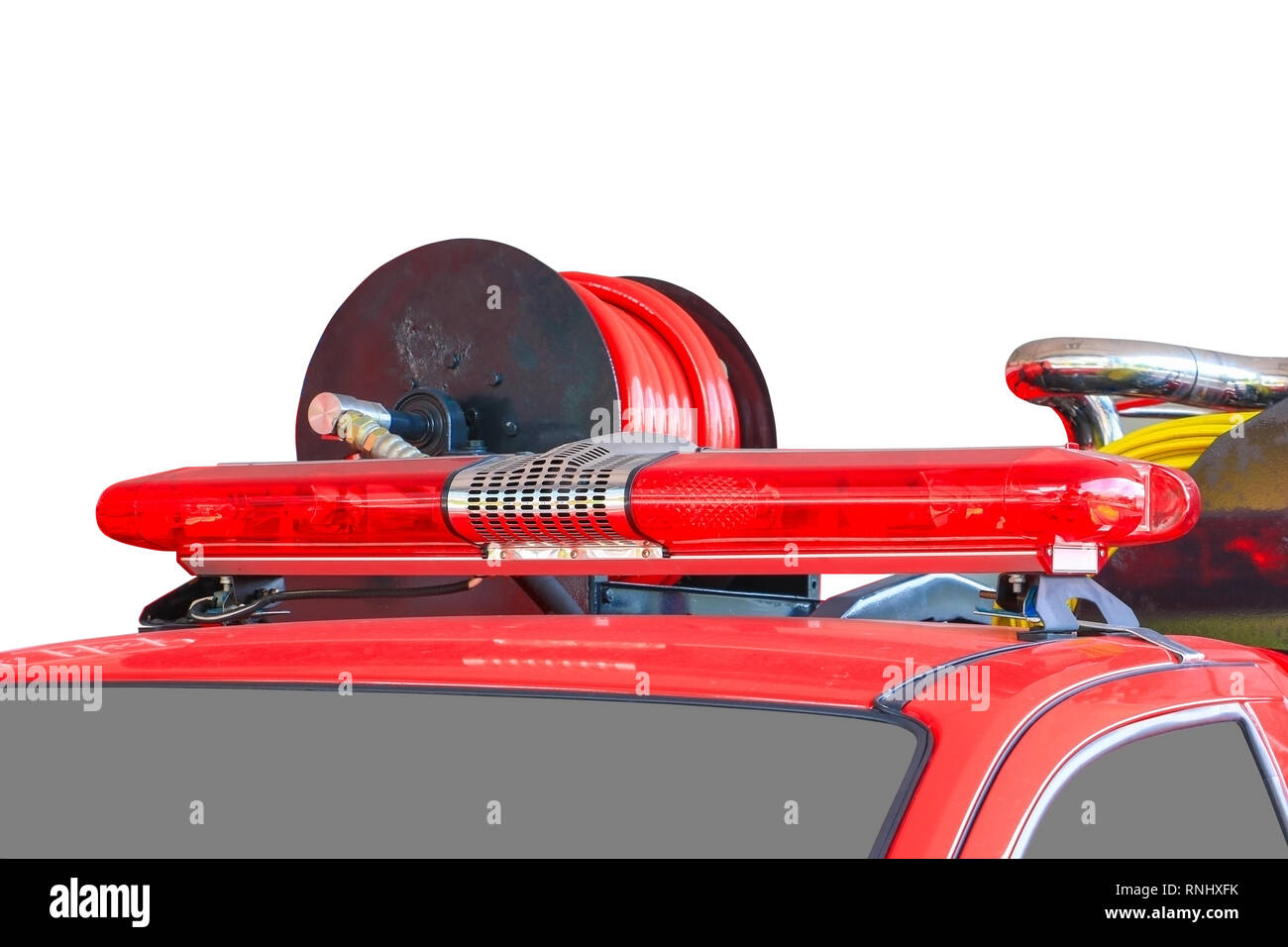 Fire Truck red and siren isolated on white background and clipping path ...