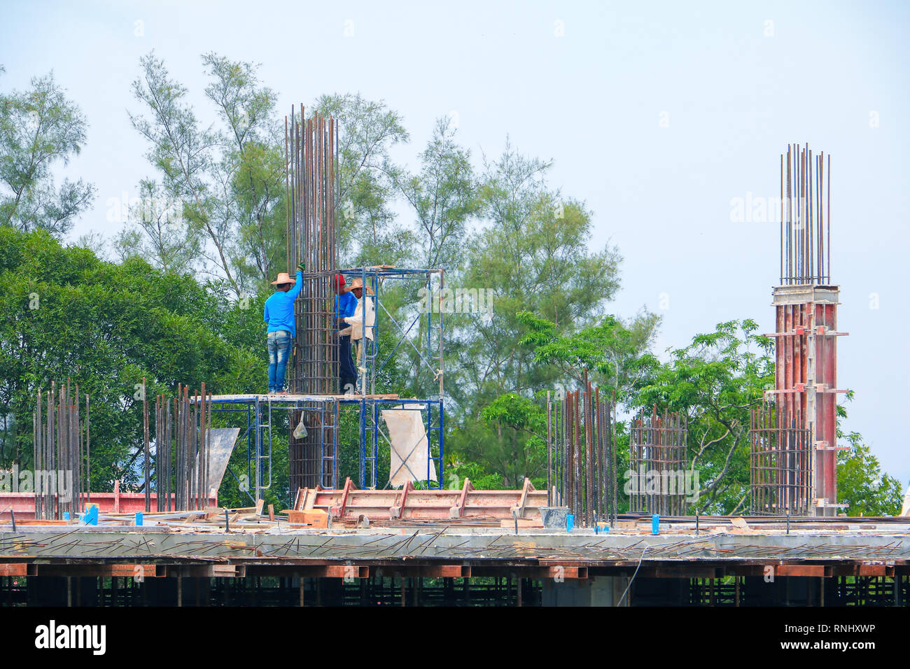construction workers site and building of housing at laborer work ...