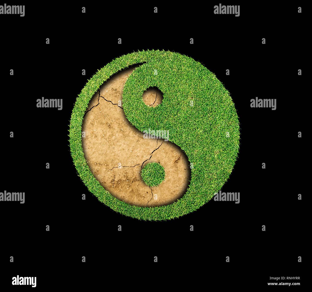 Yin Yang green grass on black background Stock Photo - Alamy